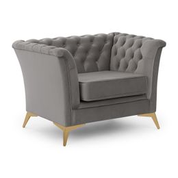CHESTERFIELD-SESSEL Whitby Grau Samt mit goldenen F&uuml;&szlig;en