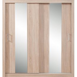 SCHWEBET&Uuml;RENSCHRANK MIRA 200/215/60cm 2-t&uuml;rig mit Spiegel Sonoma Eiche