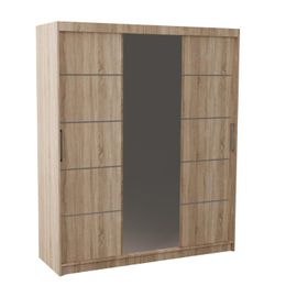 SCHWEBET&Uuml;RENSCHRANK RIETI 180/215/60 cm 3-t&uuml;rig mit Spiegel Sonoma Eiche