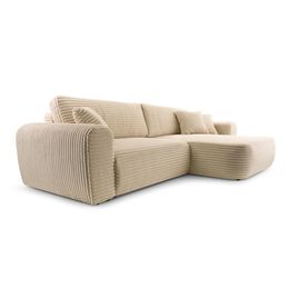 ECKSOFA VIVA Beige Kordstoff mit Schlaffunktion