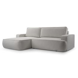 ECKSOFA SOLO Grau Boucle-Stoff mit Schlaffunktion