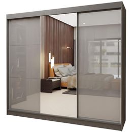SCHWEBET&Uuml;RENSCHRANK VITALE 240/216/61 cm 3-t&uuml;rig mit Spiegel Grau