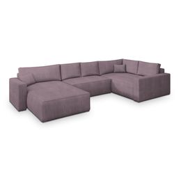 WOHNLANDSCHAFT VELAMI R-S Lila Kordstoff mit Schlaffunktion