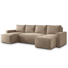 WOHNLANDSCHAFT ASPRA LM Beige Chenille mit Schlaffunktion