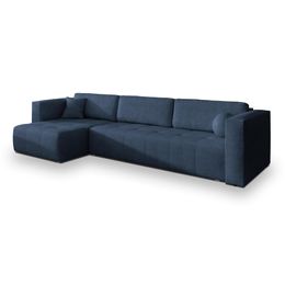 ECKSOFA OLVERA Blau Geflochtener Stoff mit Schlaffunktion