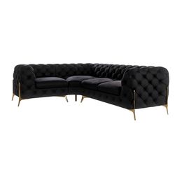 ECKSOFA Chesterfield Lexi Schwarz Samt, Ottomane links