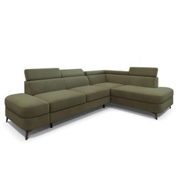 ECKSOFA AVISE MV R-S Gr&uuml;n Velours-Stoff mit Schlaffunktion