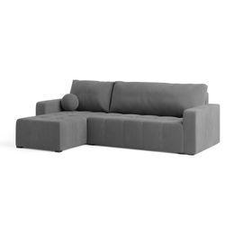 ECKSOFA VOLIRA Grau Pl&uuml;sch-Stoff mit Schlaffunktion