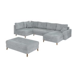 WOHNLANDSCHAFT inkl. Hocker Sigurd Hellgrau Chenille