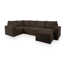 WOHNLANDSCHAFT NORENA L-S Braun Kordstoff mit Schlaffunktion