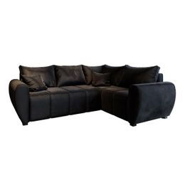 ECKSOFA MADISON L R-S Schwarz Pl&uuml;sch-Stoff mit Schlaffunktion
