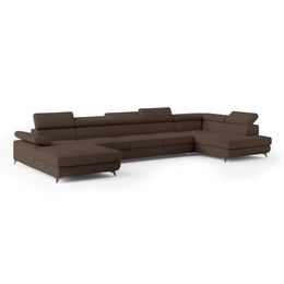 WOHNLANDSCHAFT MONTIVA Braun Boucle-Stoff mit Schlaffunktion