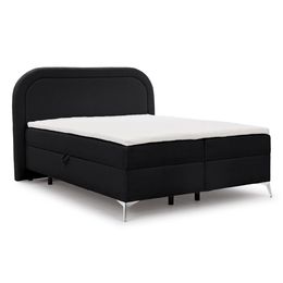 BOXBETT Sonna 160/200 cm Schwarz Boucl&eacute;-Stoff mit abgerundetem Kopfteil und mit silbernen Metallf&uuml;&szlig;en