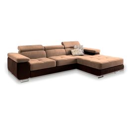 ECKSOFA ELMA R-S Beige Velours-Stoff mit Schlaffunktion