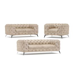 SITZGARNITUR 3+2+1 Chesterfield Quantum Beige Samt