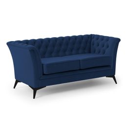 CHESTERFIELD-SOFA 2-sitzer Whitby Marineblau Samt mit schwarzen F&uuml;&szlig;en