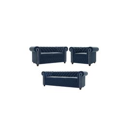 SITZGARNITUR 3+2+1 Chesterfield Nyx Marineblau Samt