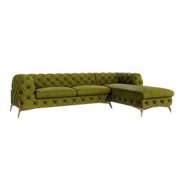 ECKSOFA Chesterfield Lexi Olive Samt, Ottomane rechts