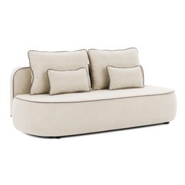 SCHLAFSOFA Vero im modernen und abgerundeten Design mit Bettkasten aus Beige Pl&uuml;schstoff mit tauper Paspel