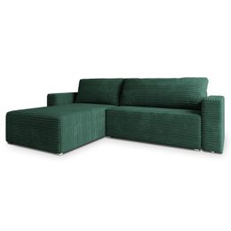 ECKSOFA CALTI T Gr&uuml;n Kordstoff mit Schlaffunktion