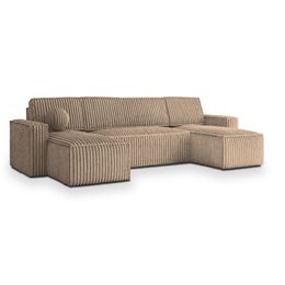 WOHNLANDSCHAFT PESANO T Beige Kordstoff mit Schlaffunktion