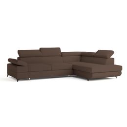 ECKSOFA FAVIEN R-S Braun Boucle-Stoff mit Schlaffunktion