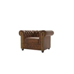 CHESTERFIELD-SESSEL Flux Braun Microfaser Vintageoptik