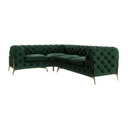 ECKSOFA Chesterfield Lexi Flasche Gr&uuml;n Samt, Ottomane links