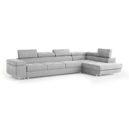 ECKSOFA VICENTE Hellgrau Velours-Stoff mit Schlaffunktion