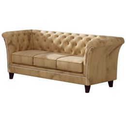 CHESTERFIELD-SOFA 3-Sitzer Fusion Beige Samt