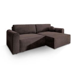 ECKSOFA FIANO M Braun Velours-Stoff mit Schlaffunktion