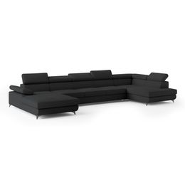 WOHNLANDSCHAFT MONTIVA Schwarz Boucle-Stoff mit Schlaffunktion