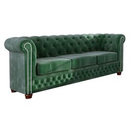 CHESTERFIELD-SOFA 3-sitzer Lauren Flasche gr&uuml;n Samt