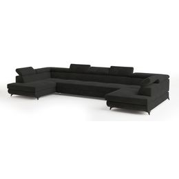 WOHNLANDSCHAFT URMANO Schwarz Velours-Stoff mit Schlaffunktion