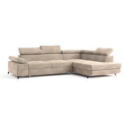 ECKSOFA FAVIEN R-S Creme Velours-Stoff mit Schlaffunktion