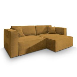 ECKSOFA NERIO M Gelb Velours-Stoff mit Schlaffunktion