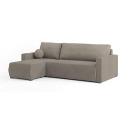 ECKSOFA SORGE Beige Pl&uuml;sch-Stoff mit Schlaffunktion