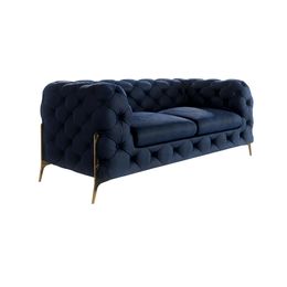 CHESTERFIELD-SOFA 2-Sitzer Lexi Marineblau Samt