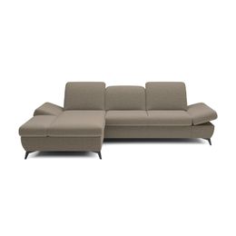 ECKSOFA FELICE L-S Beige Geflochtener Stoff mit Schlaffunktion
