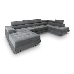 WOHNLANDSCHAFT CASONE R-S Grau Velours-Stoff mit Schlaffunktion