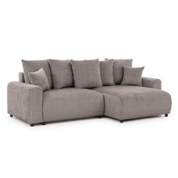 ECKSOFA Calma mit Schlaffunktion und Bettkasten im Bumpy-Design aus weichem Taupe Chenille-Stoff - Ottomane rechts