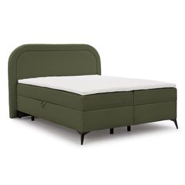 BOXBETT Sonna 200/200 cm Gr&uuml;n Boucl&eacute;-Stoff mit abgerundetem Kopfteil und mit schwarzen Metallf&uuml;&szlig;en