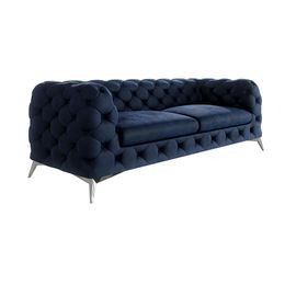 CHESTERFIELD-SOFA 3-Sitzer Laura Marineblau Samt