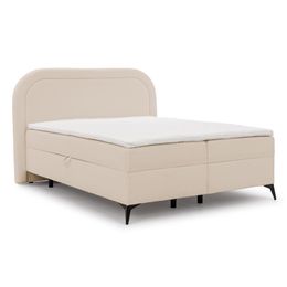 BOXBETT Sonna 160/200 cm Hellbeige Boucl&eacute;-Stoff mit abgerundetem Kopfteil und mit schwarzen Metallf&uuml;&szlig;e