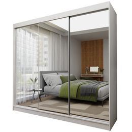 SCHWEBET&Uuml;RENSCHRANK BELLINA 240/216/61cm 3-t&uuml;rig mit Spiegel Wei&szlig;