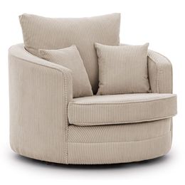 DREHSESSEL Ted aus Beige Cord-Stoff