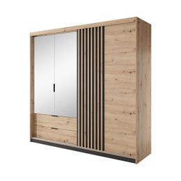 DREHT&Uuml;RENSCHRANK TALLINO 220/210,4/60 cm 3-t&uuml;rig mit Spiegel Eiche Artisan