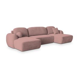 WOHNLANDSCHAFT SAVONA K Rosa Pl&uuml;sch-Stoff mit Schlaffunktion