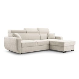 ECKSOFA CASTELLO Beige Pl&uuml;sch-Stoff mit Schlaffunktion