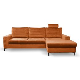 ECKSOFA GRIFO R-S Braun Velours-Stoff mit Schlaffunktion